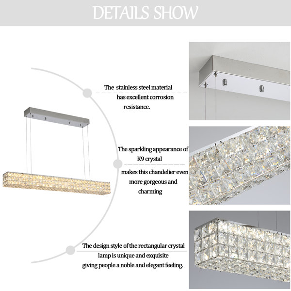 Mercer41 Modern Crystal Chandelier Silver Rectangular Crystal Chandelier Contemporary Linear ...